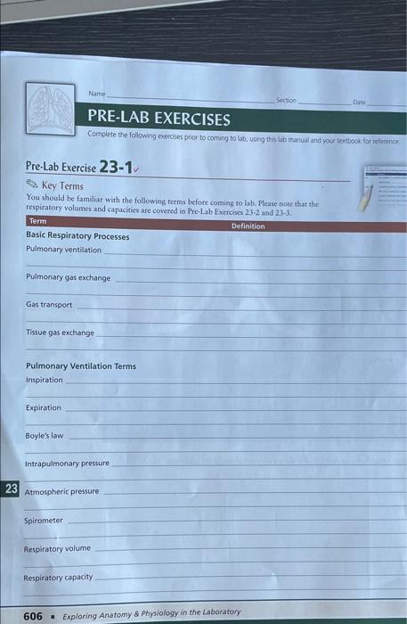 Solved Name Section Date PRE-LAB EXERCISES Complete the | Chegg.com