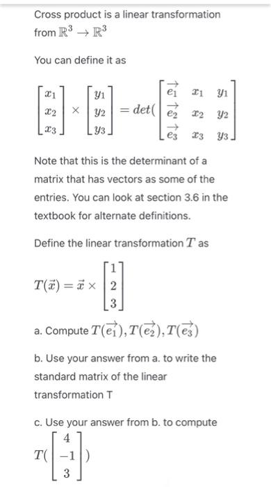 Solved Cross product is a linear transformation from R3→R3 | Chegg.com