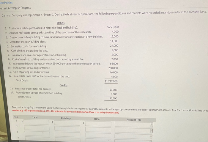 Solved lew Policies Current Attempt in Progress Garrison | Chegg.com