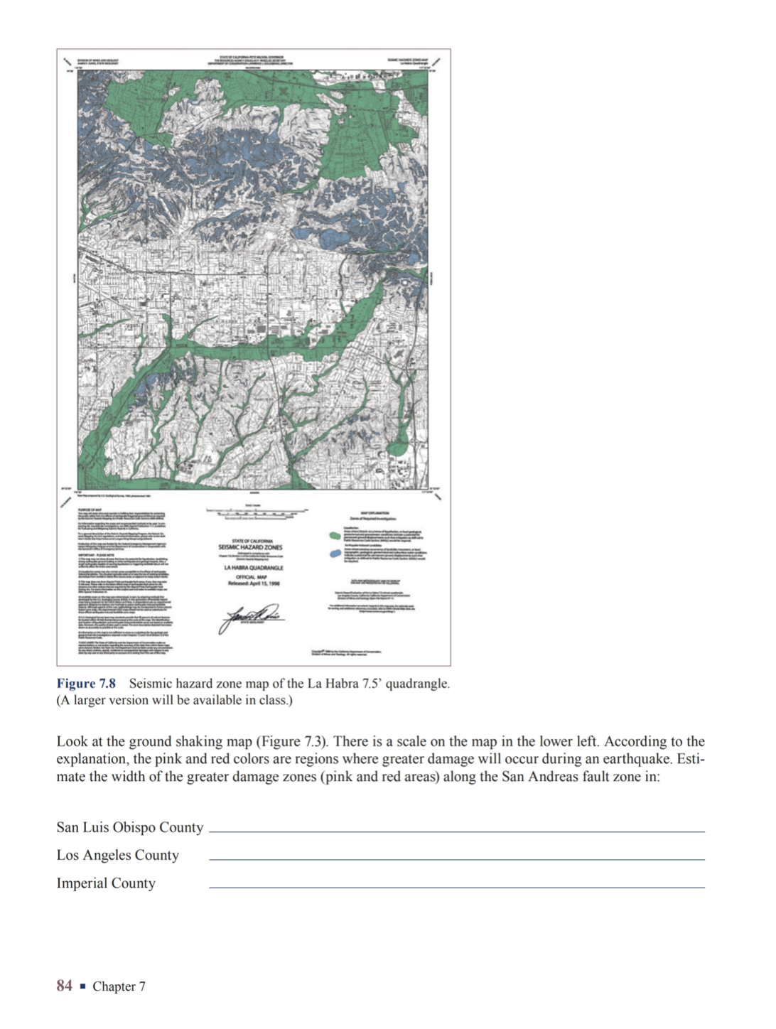 Solved Figure 7.8 ﻿Seismic hazard zone map of the La Habra | Chegg.com