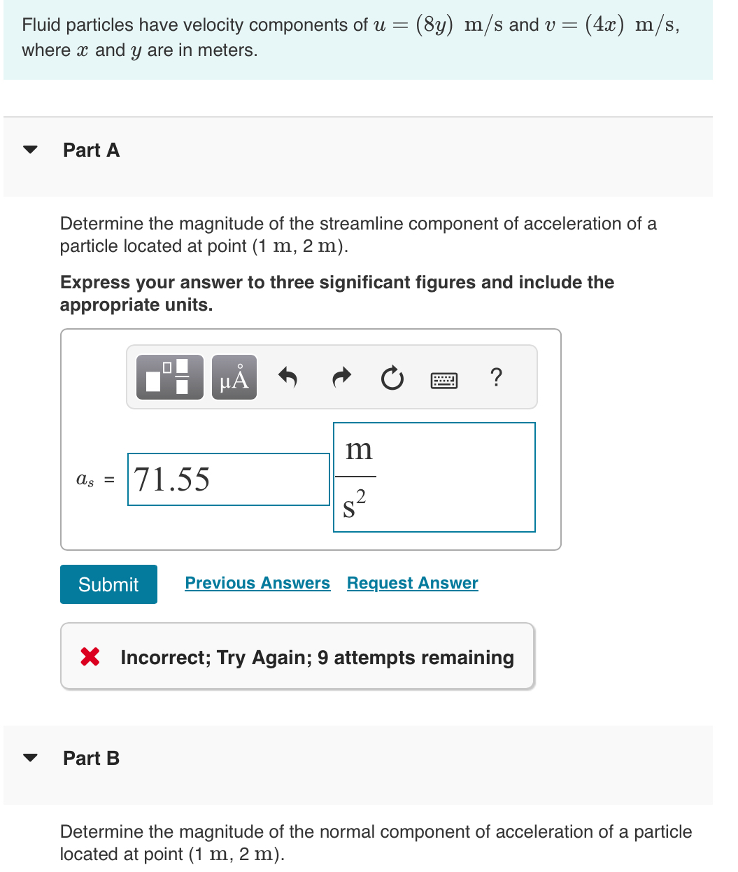 Solved Fluid particles have velocity components of u=(8y)ms | Chegg.com