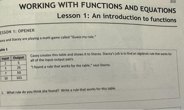 Solved WORKING WITH FUNCTIONS AND EQUATIONS Lesson 1: An | Chegg.com