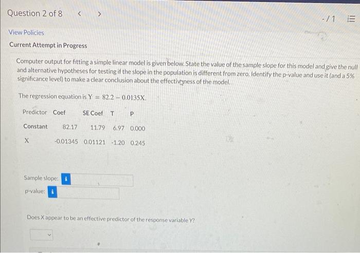 Solved Computer Output For Fitting A Simple Linear Model Is 