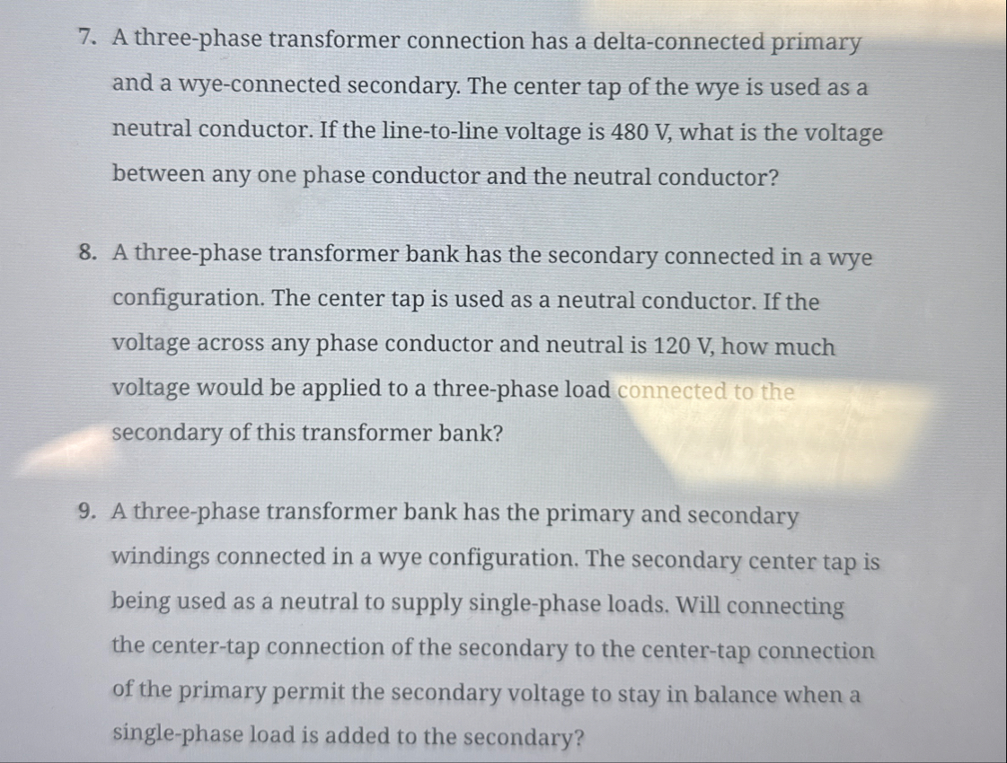 Solved A three-phase transformer connection has a | Chegg.com