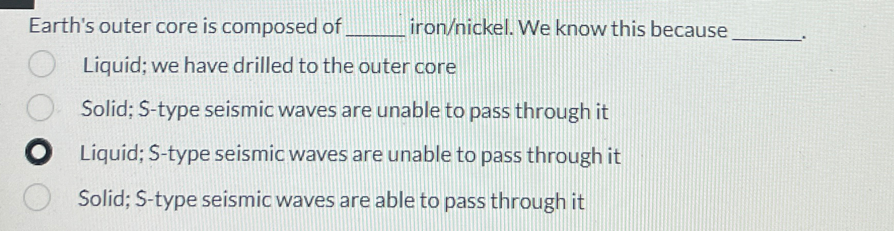 Solved Earth's outer core is composed of iron/nickel. ﻿We | Chegg.com