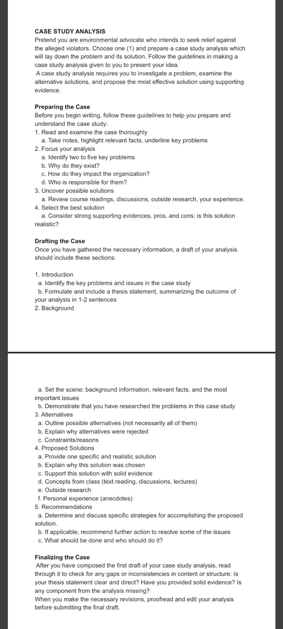 Solved CASE STUDY ANALYSISPretend you are environmental | Chegg.com