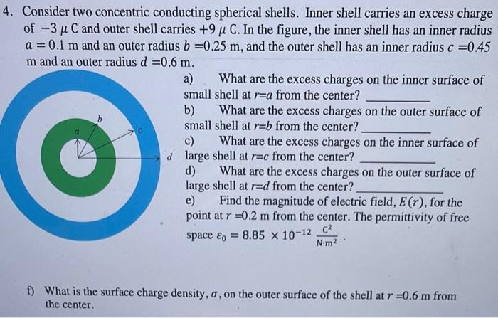 Solved 4. Consider two concentric conducting spherical | Chegg.com
