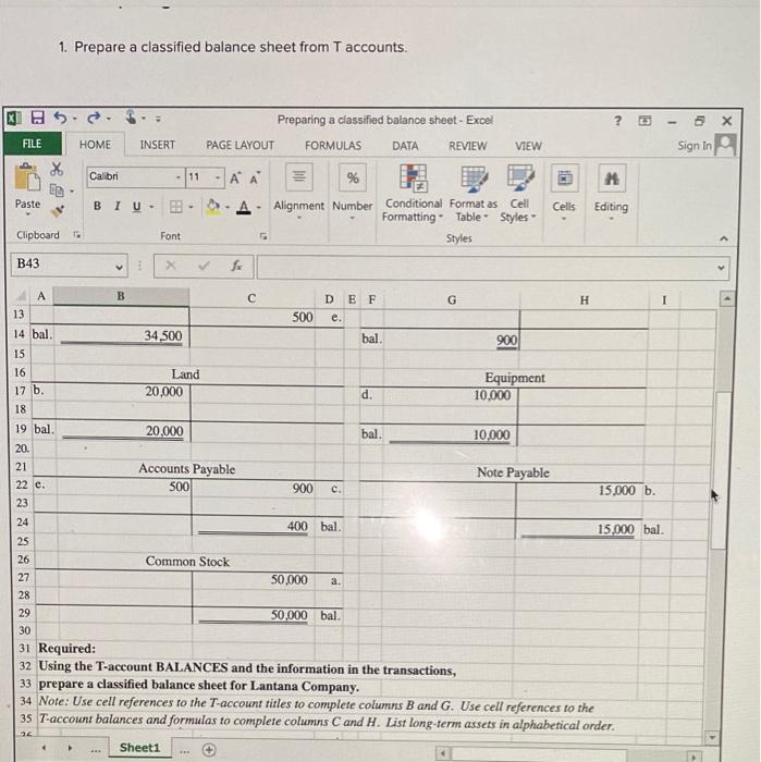 Solved 1. Prepare a classified balance sheet from T accounts | Chegg.com