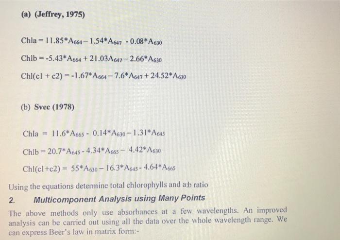Solved Chlorophyll Calculations using Jeffrey. Syec | Chegg.com