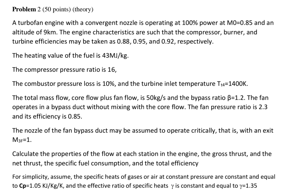 Solved Problem 2 (50 ﻿points) (theory)A turbofan engine with | Chegg.com