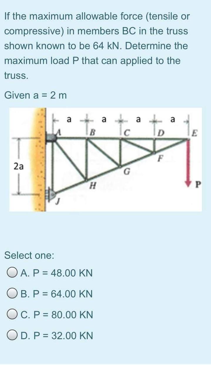 Solved If the maximum allowable force (tensile or | Chegg.com