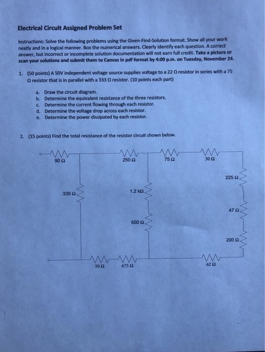 Solved Electrical Circuit Assigned Problem Set Instructions: | Chegg.com