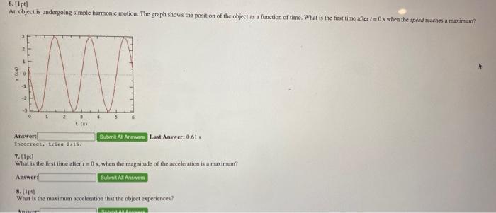 Solved 6. [1pt] An object is undergoing simple harmonic | Chegg.com