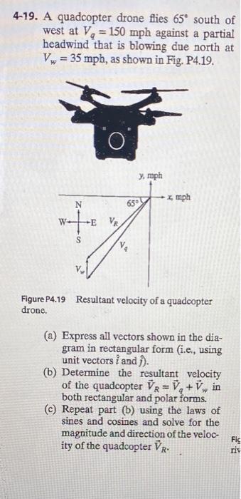 Solved 4-19. A quadcopter drone flies 65∘ south of west at | Chegg.com