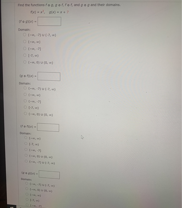 Solved Find the functions fog.gof, fof, and g og and their | Chegg.com