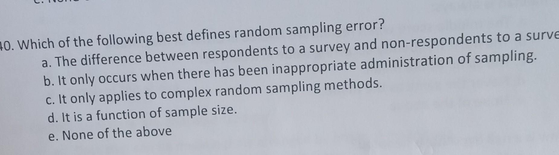 Solved 0. Which of the following best defines random | Chegg.com