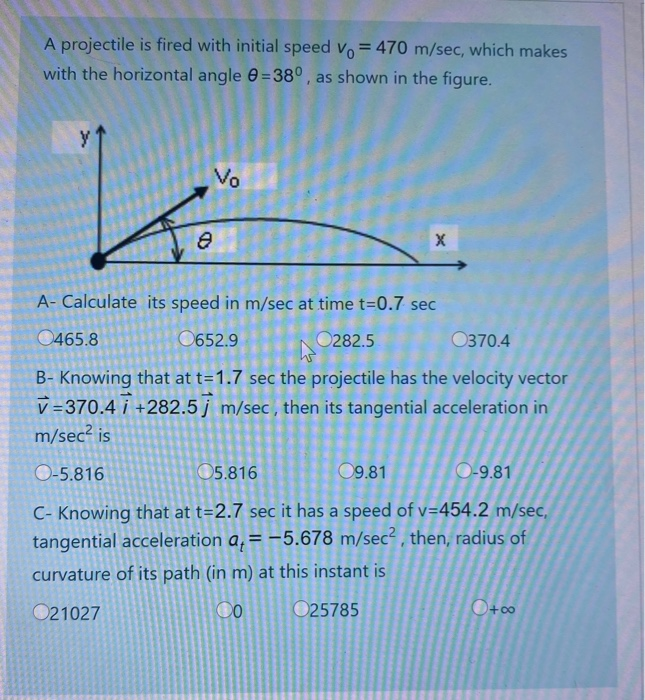 Solved A projectile is fired with initial speed vo = 470 | Chegg.com