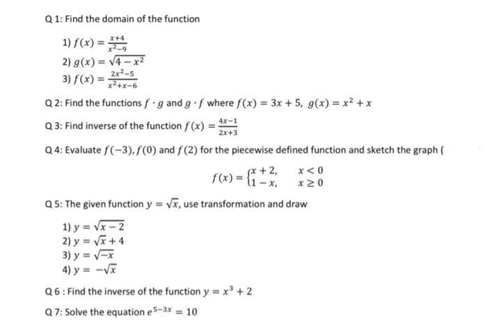 Solved Q 1: Find the domain of the function 1) f(x)=x2−9x+4 | Chegg.com