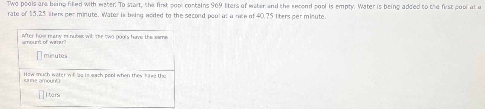 Solved Two pools are being filled with water. To start, the | Chegg.com