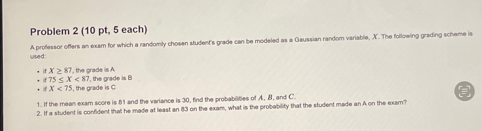 Solved Problem 2 (10 ﻿pt, 5 ﻿each)A professor offers an exam | Chegg.com