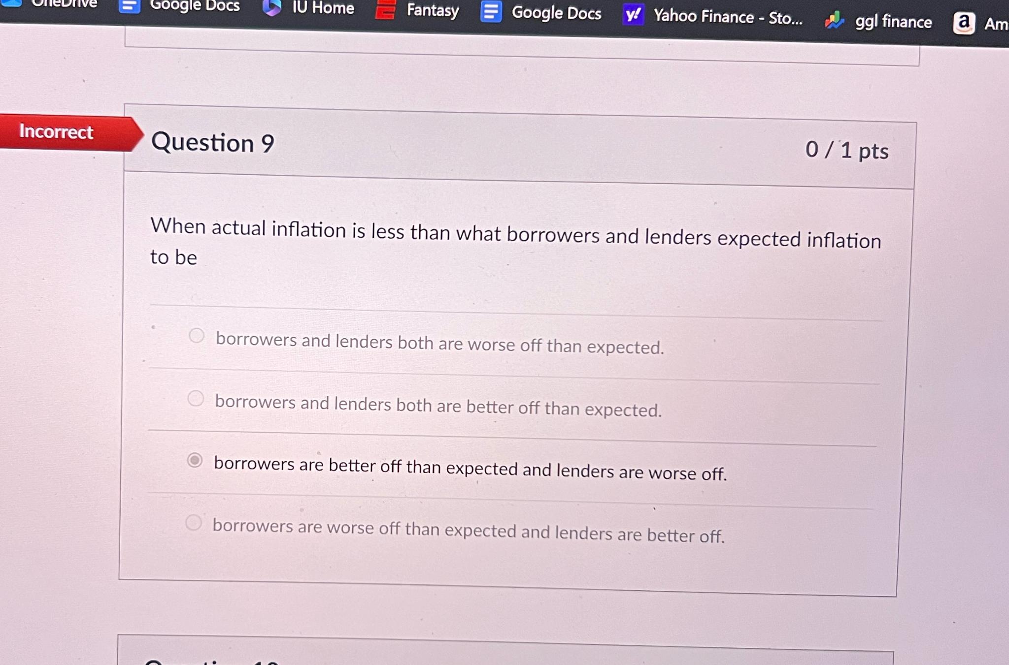 Solved IncorrectQuestion 901 ﻿ptsWhen actual inflation is | Chegg.com