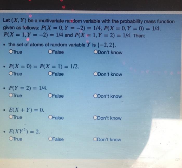 Solved Let(X,Y) be a multivariate random variable with the | Chegg.com