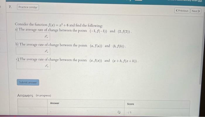 Solved Consider the function f(x)=x2+6 and find the | Chegg.com