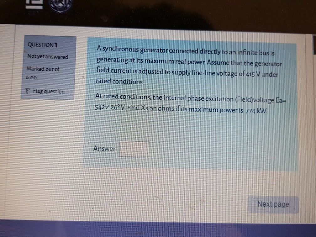 Solved QUESTION 1 Not yet answered A synchronous generator | Chegg.com