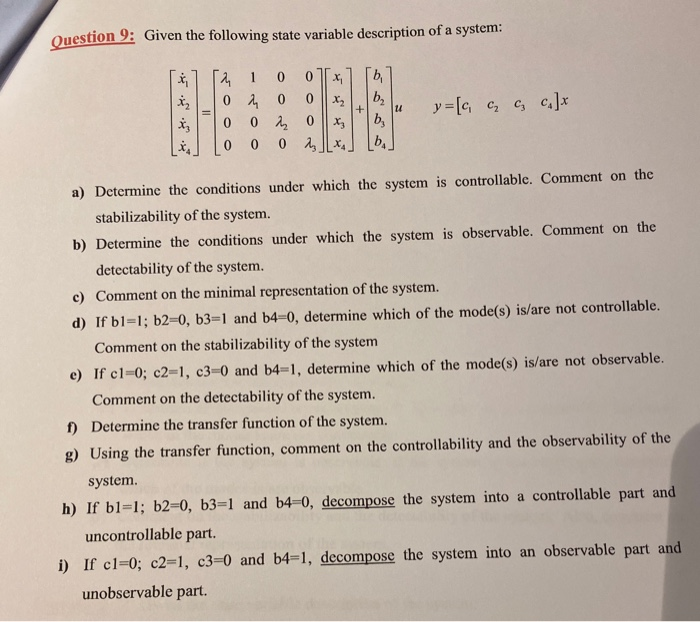 Question 9 Given The Following State Variable 5197