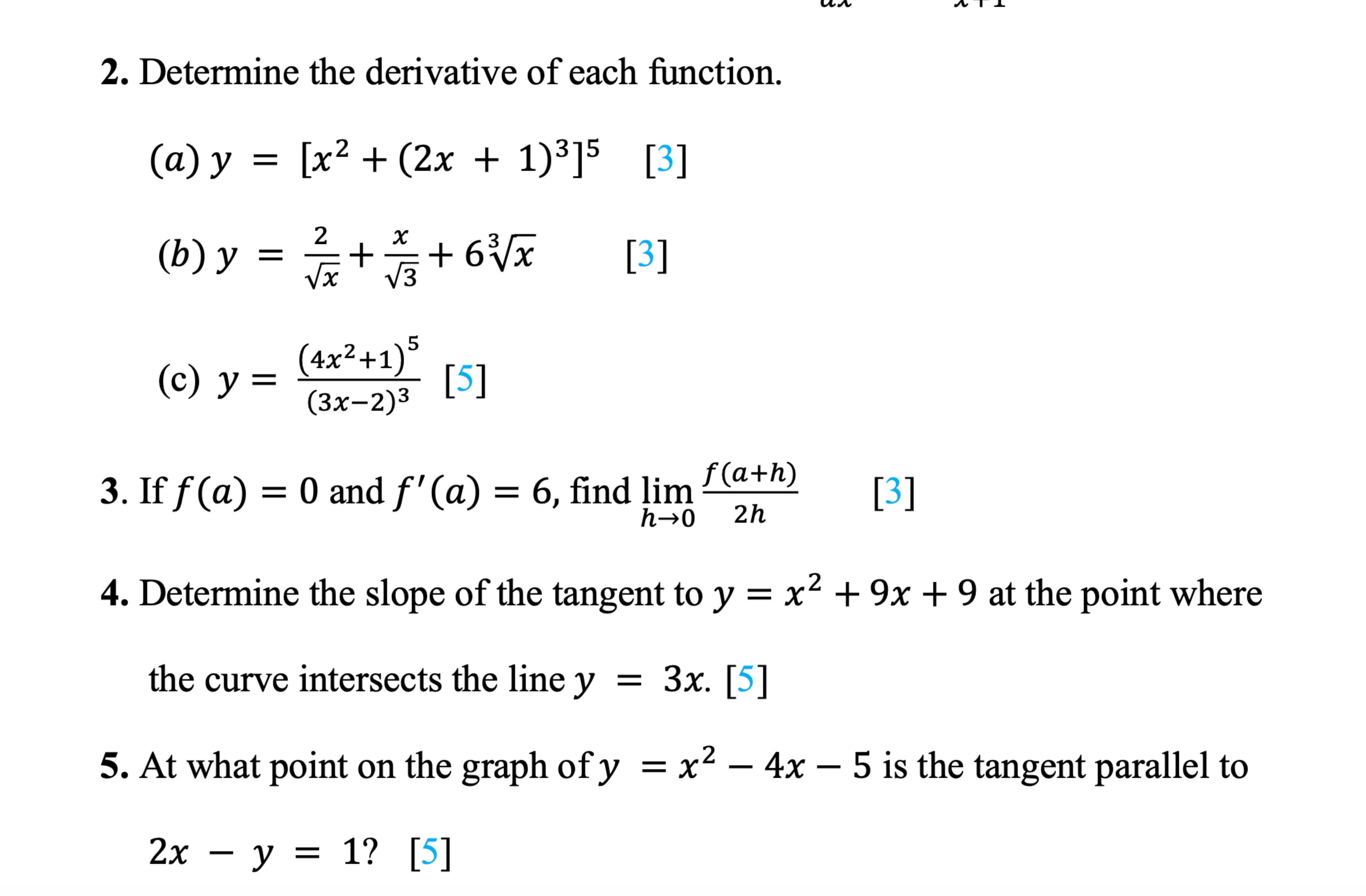 Solved 1 determine The Derivative Of Each Function 2952