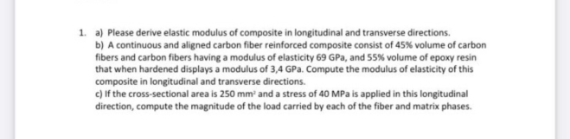 Solved a) ﻿Please derive elastic modulus of composite in | Chegg.com