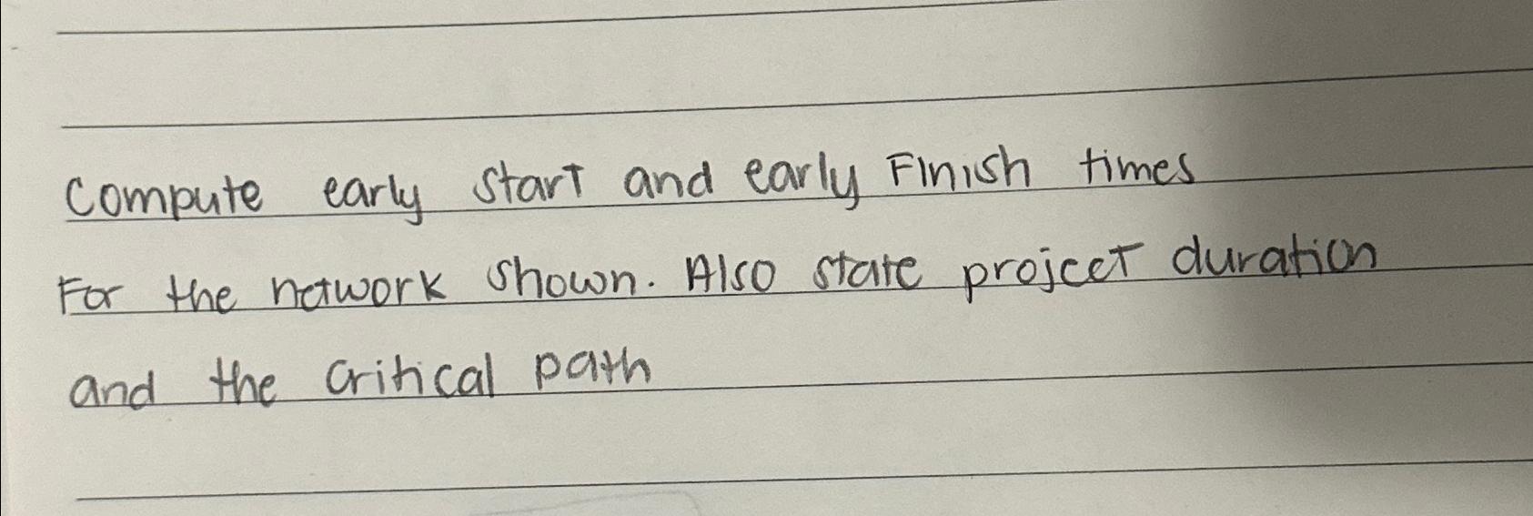 Solved Compute early start and early Finish times For the | Chegg.com