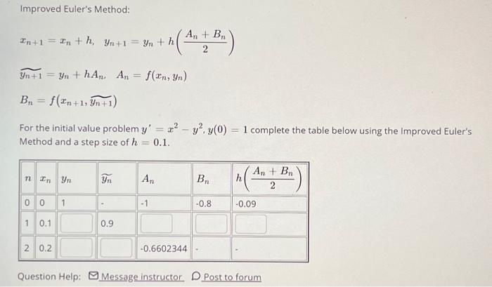 Solved Improved Euler's Method: | Chegg.com