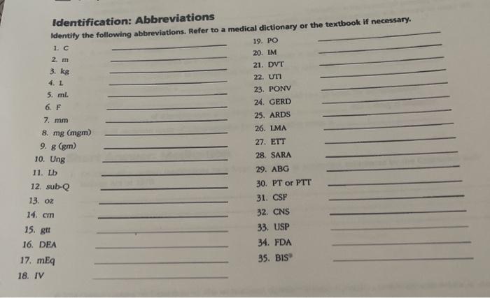 Solved Identification: Abbreviations Identify the following | Chegg.com