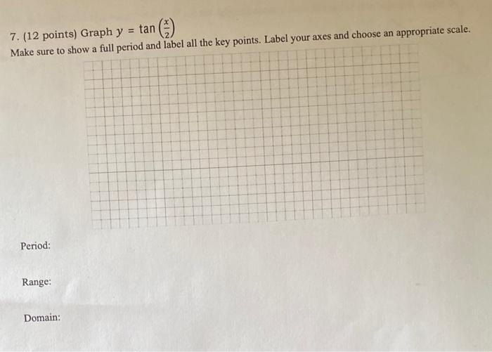 Solved 7. (12 points) Graph y=tan(2x) Make sure to show a | Chegg.com