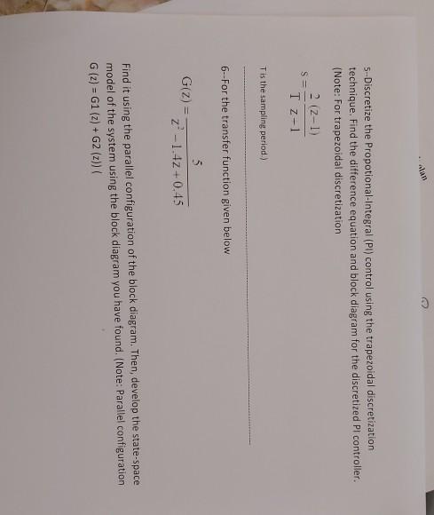 Solved wat C 5--Discretize the Propotional-Integral (Pl) | Chegg.com