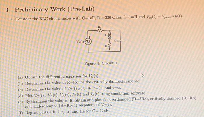 Solved 1. Consider the RLC circuit below with \\( | Chegg.com