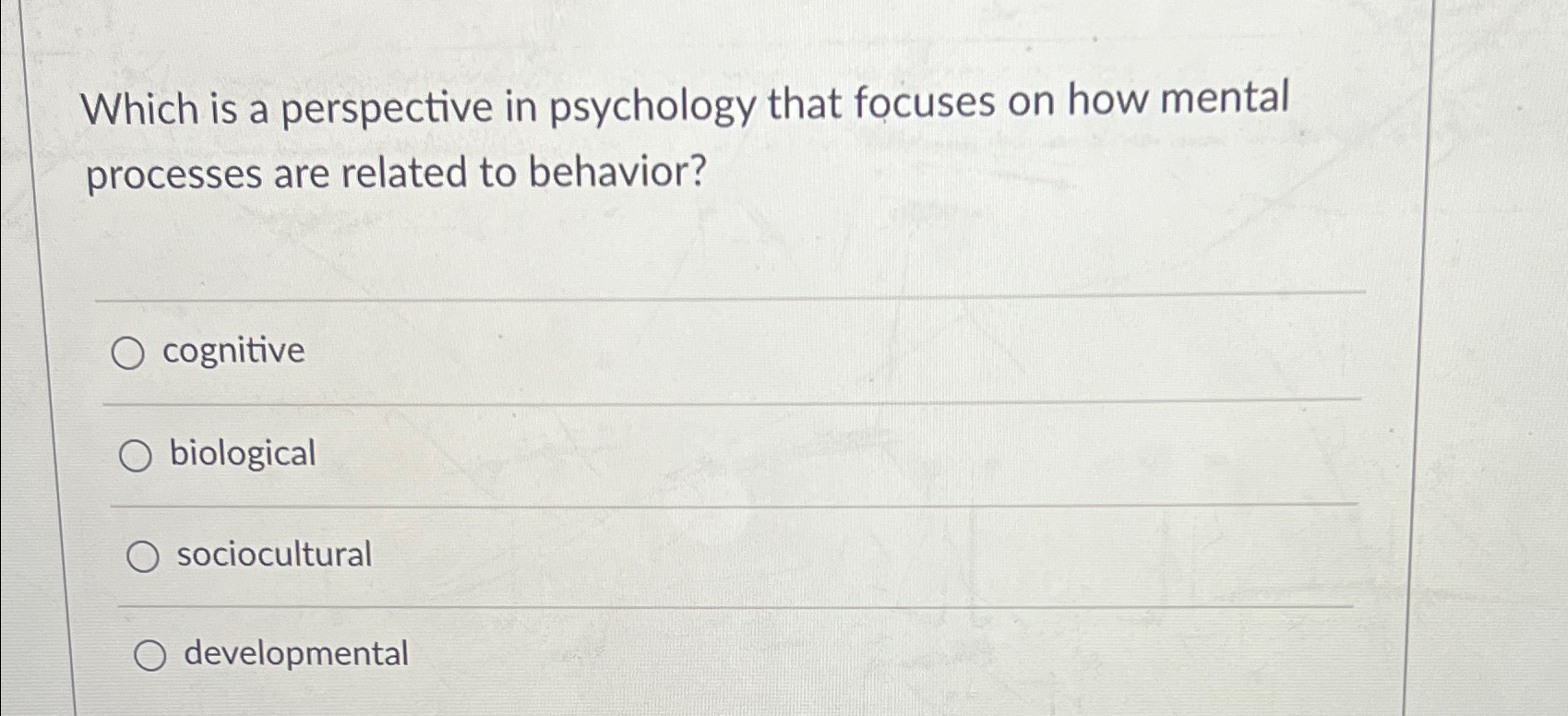 Solved Which is a perspective in psychology that focuses on | Chegg.com
