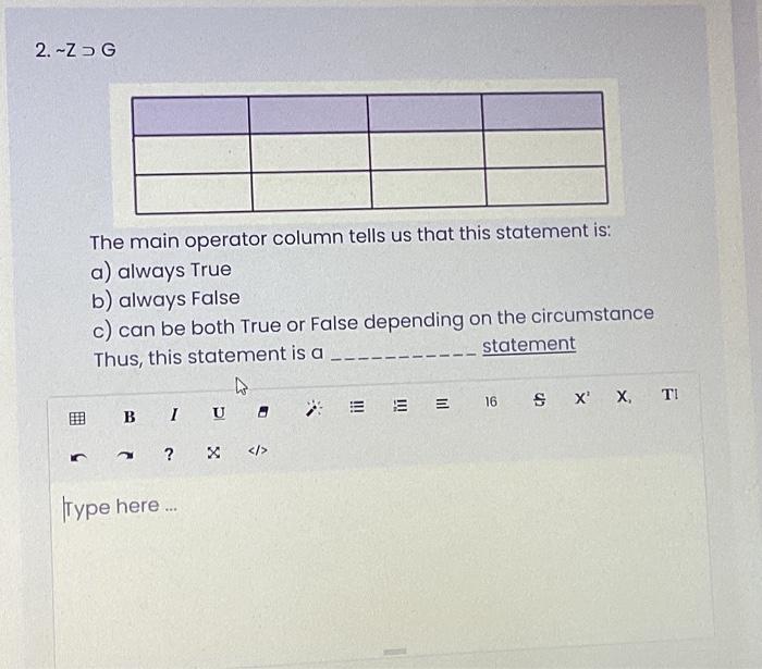 The main operator column tells us that this statement | Chegg.com