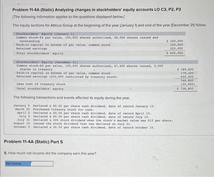 Solved Problem 11-4A (Static) Analyzing changes in | Chegg.com