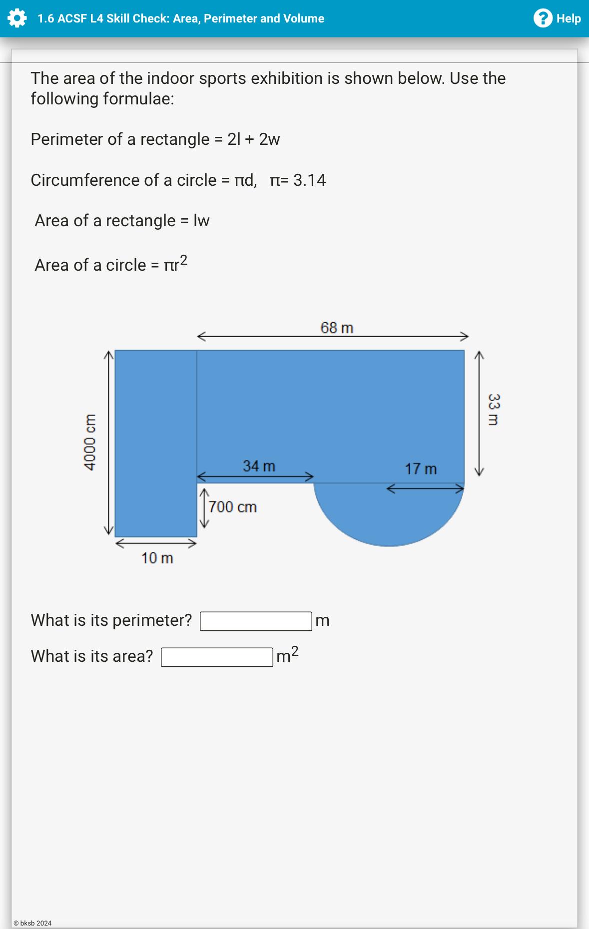Solved 1.6 ﻿ACSF L4 ﻿Skill Check: Area, Perimeter and | Chegg.com