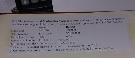 Solved 7-29 ﻿Market-Share and Market-Size Variances. Rhaden | Chegg.com