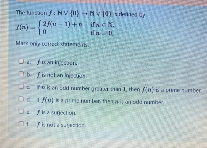 Solved The function f:N∨{0}→N∨{0} is defined by | Chegg.com