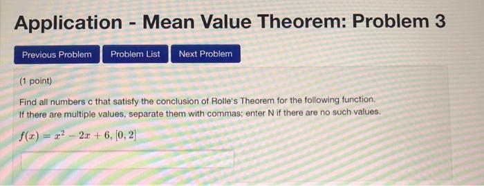 Solved Application - Mean Value Theorem: Problem 2 Previous | Chegg.com
