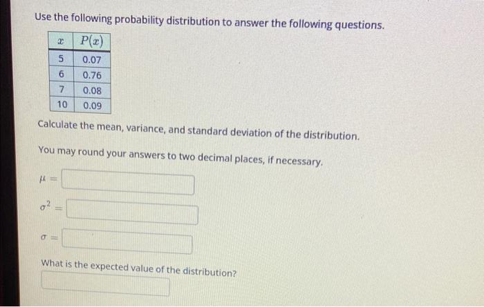 Solved Use the following probability distribution to answer | Chegg.com