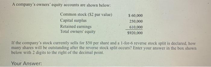 Solved A company's owners' equity accounts are shown below: | Chegg.com
