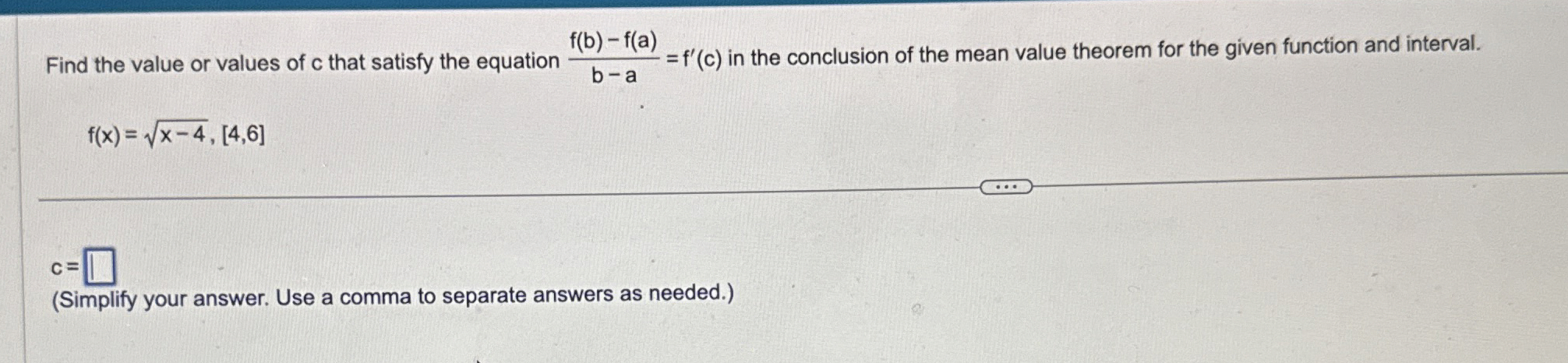 Solved Find the value or values of c ﻿that satisfy the | Chegg.com