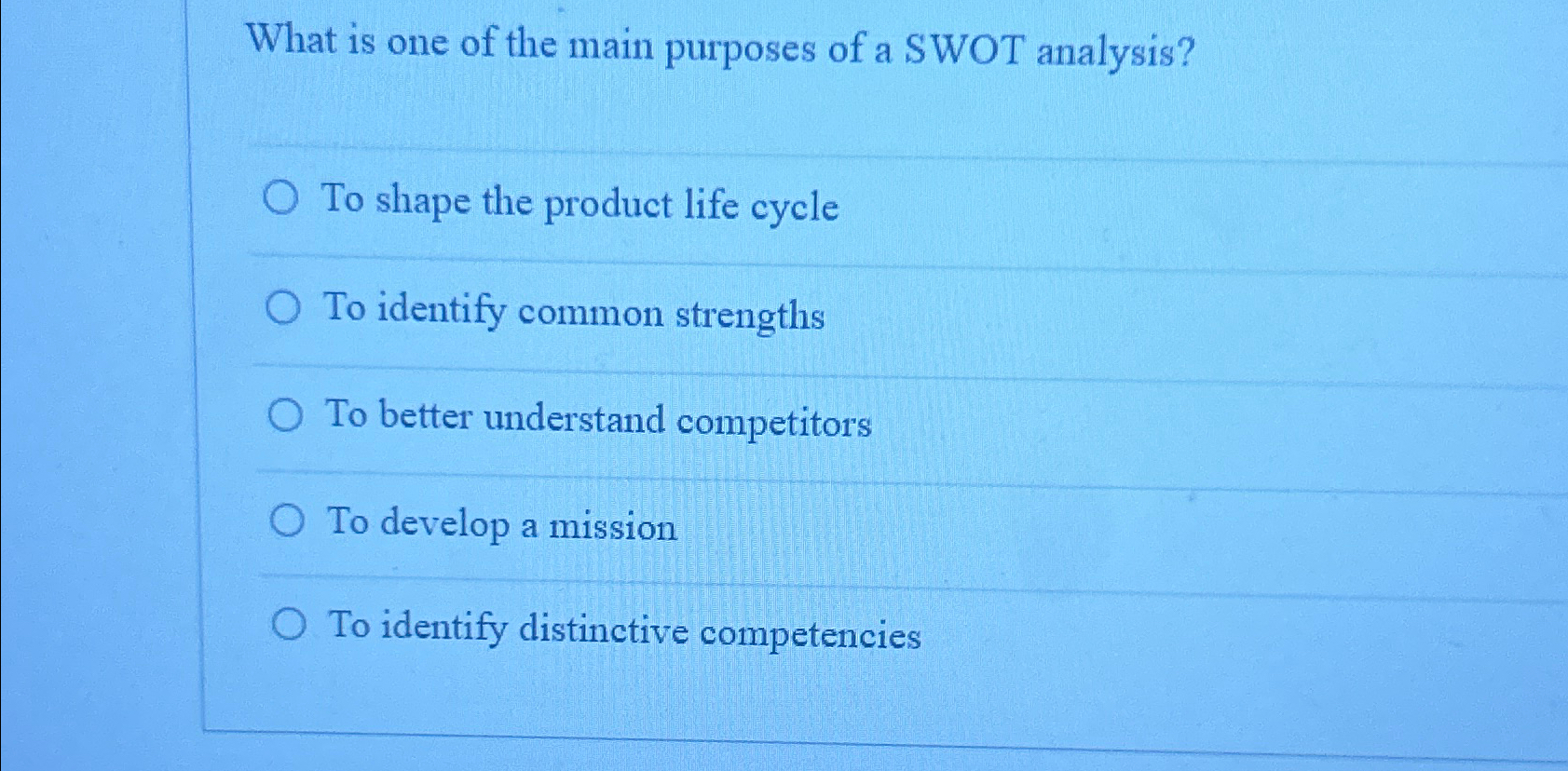 Solved What is one of the main purposes of a SWOT | Chegg.com