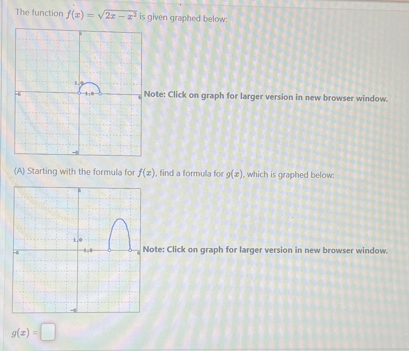 Solved The function f(x)=2x-x22 ﻿is given graphed below:ote: | Chegg.com