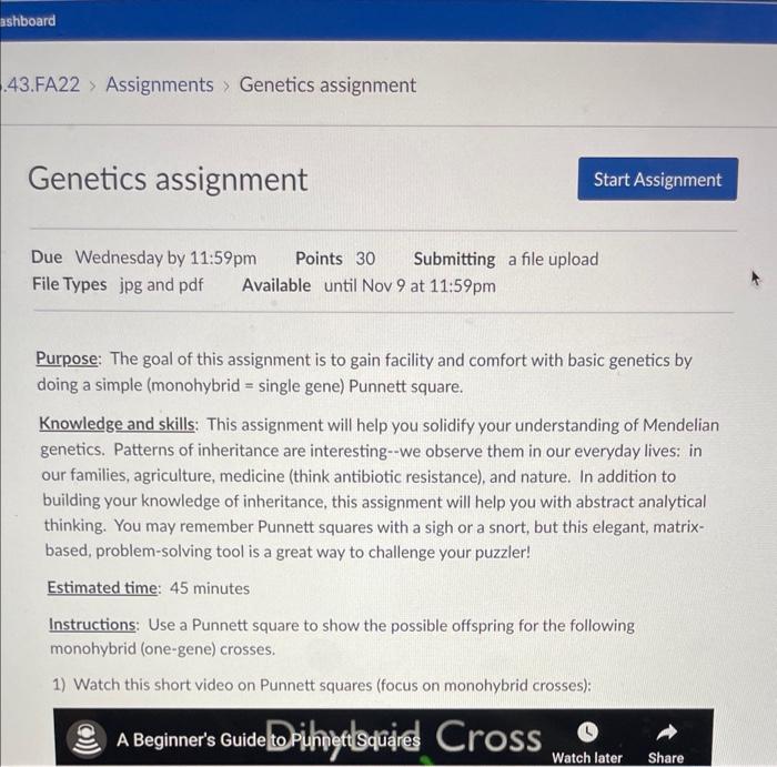Solved Genetics assignment Due Wednesday by 11:59pm Points | Chegg.com